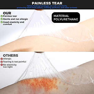 Tattoo Aftercare Waterproof Bandages, 6" x 4.4 Yard Tattoo Cover Up Tape, Tattoo Supplies Second Skin Transparent Film Healing Protective Clear Sterile and Safe Bandages 4 Rolls (6" x 1.1 Yard/Roll)