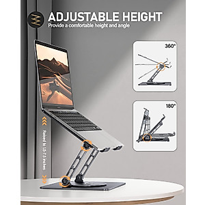 AOEVI Laptop Stand for Desk, Adjustable Laptop Stand with 360 Rotating Base Foldable Laptop Riser Compatible with MacBook Pro/Air Notebook up to 16 Inches, Grey