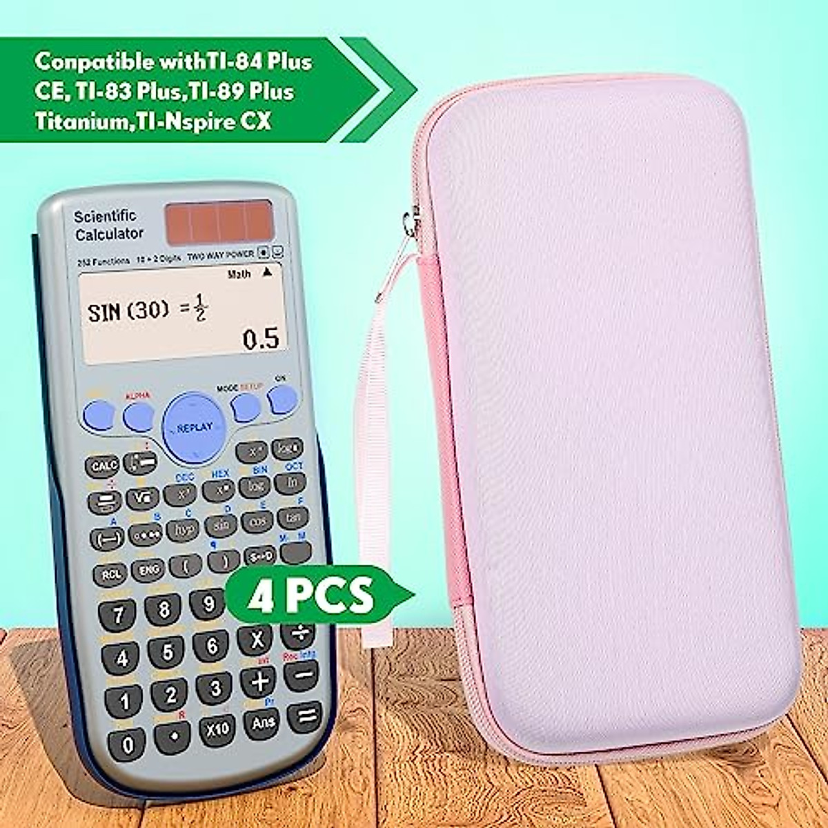 PerKoop 4 Pcs Hard Graphing Calculator Case Compatible with Ti 84 Plus Ce, 84 Plus, 83 Plus Ce, Fx 9750gii Zipped Pocket Hard Travel Case Office Calculator Accessories for USB Cables, Pencil, Ruler