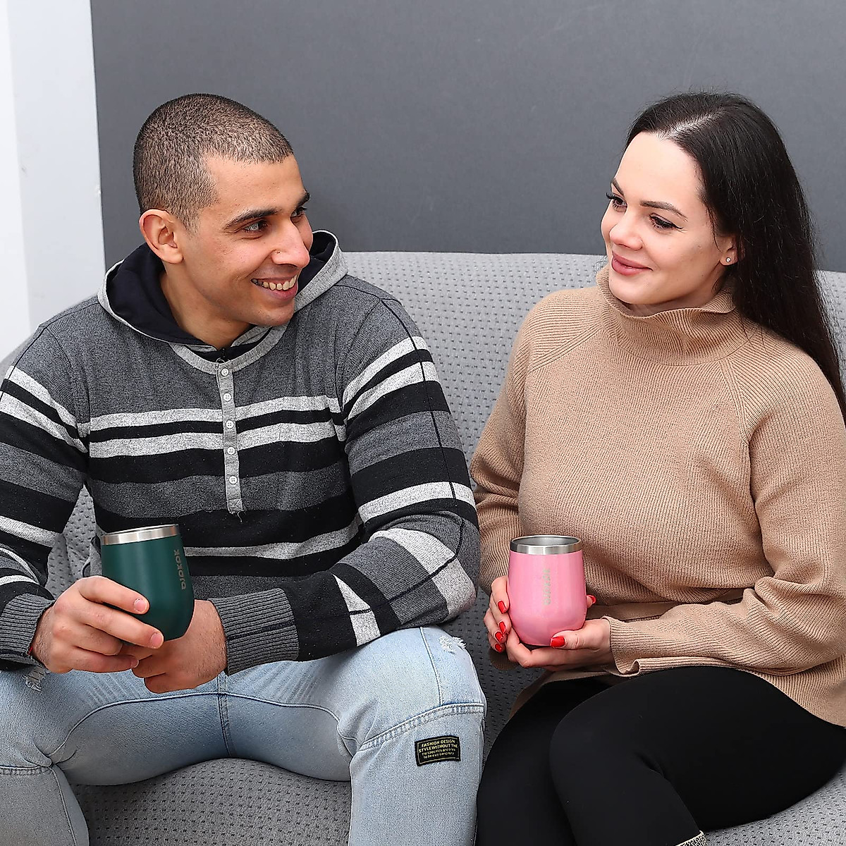 BJPKPK 2 pcs 12oz Insulated Wine Tumblers, 12oz Double Wall Vacuum Coffee Mugs with Lid, Unbreakable Stainless Steel Wine Glasses, Insulated Coffee Cups for Home & Outdoor, Shimmer-Mint