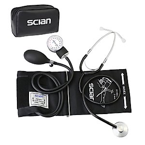 Scian Manual Blood Pressure Cuff with Stethoscope – Professional Aneroid Sphygmomanometer with Adult Cuff 8.7”-16.5”& D-Ring, Classic Bp kit with Carrying Bag (Black)