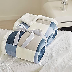 Gracelife Sherpa Throw Blanket 60”x80”, Plaid Warm Cozy Throw Blankets for Sofa, Couch, Bed, Reversible Throws Fluffy Plush Flannel Fleece Blankets and Throws for Adults Women Men, Gray-Soft Blue