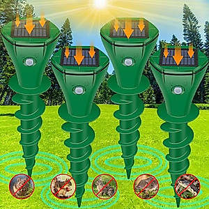 Ultrasonic Mole Repellent Outdoor, 2024 Upgrade Mole Repellent Solar-Powered for Lawn Garden Yard, Mole and Vole Repellent Waterproof, Effectively Repels Gophers Snake Chipmunks Groundhogs, 4 Pack
