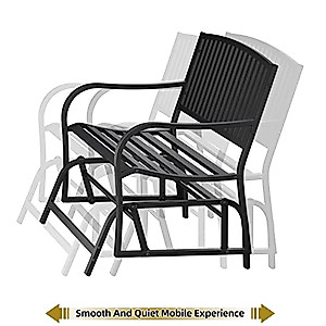 2-Person Outdoor Patio Glider Bench for Outside, Benches Swing Rocking Metal Loveseat Coated Steel Frame Porch Furniture Weatherproof Garden Backyard，Black, 2ZWQ03
