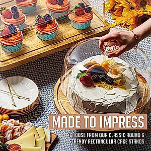 Cake Stand with Acrylic Dome Lid 2-in-1 Multifunctional Round Shatterproof Dessert Table Display Set with Acacia Wood Serving Platter, Veggie Tray, Fruit Bowl, Donut Stand, Nachos Plate by Homesphere