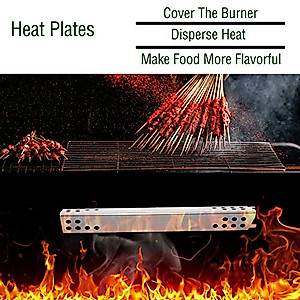 Damile Stainless Steel Grill Heat Plates Heat Shield Burner Cover, 16 Inch BBQ Gas Grill Replacement Parts for Charbroil 4 Burner Gas Models 463446015, 463446016, 463446017, 466446015, 463447018, 4Pcs