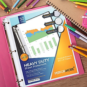 50 Sheet Protectors, Heavy Duty 8.5 X 11 Inch Clear Page Protectors for 3 Ring Binder, Plastic Sheet Sleeves, Durable Top Loading Paper Protector with Reinforced Holes, Archival Safe