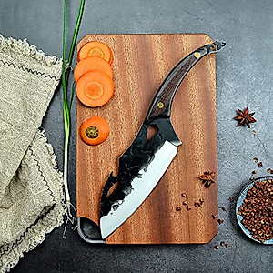 XYJ 7 Inch Full Tang Chef Knife With Bottle Opener Hex Wrench- Stainless Steel Killer Whale Blade Multipurpose Kitchen Knife Pakka Wood Rosefinch handle With Whetstone