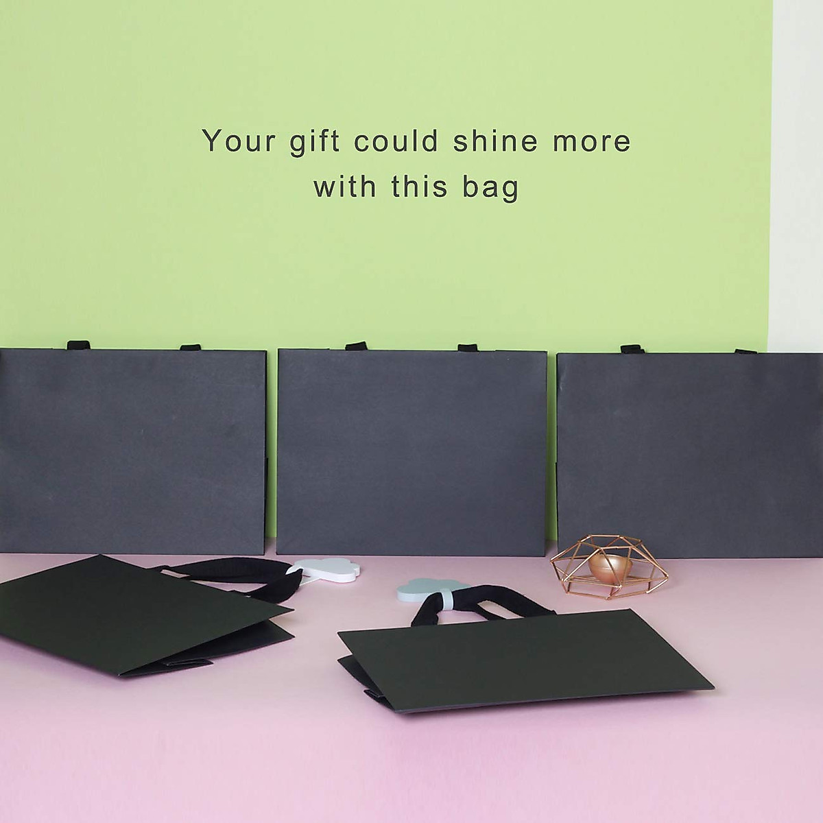 PAPERIST 12pcs, 11.8x4.7x9 sturdy durable gift bag, Black gift bag with Black cotton handle, Gift bag for Wedding, Christmas, Birthday Party, Bridal Shower, Baby Shower, Medium size gift bag