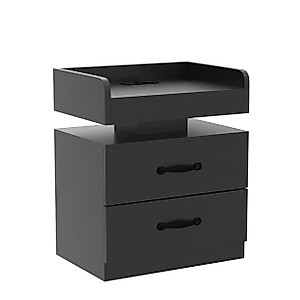 4ever2buy Black Night Stand with LED Light, Bedroom Night Stand Charging Station, LED Nightstand with 2 Drawers, Bedroom Side Table for Bedroom, Living Room