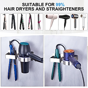 Hair Dryer Holder Wall Mount Hair Tool Organizer, Stainless Steel Hair Dryer Straightener Holder, Bathroom Blow Dryer Holder, Adhesive Curling Iron Holder, Hairdryer Holder Storage Barber Shop Hotel