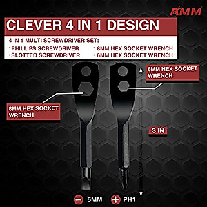 AMM 4 in 1 Portable Keychain Screwdriver（Black) Gifts for Men,Multiple functionality-Phillips, slotted screwdriver and two hex wrenches,Give key chain gifts to family or friends