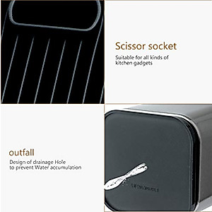 BOWONG Universal Knife Block, Stainless Steel Knife Holder Stand with Slots for Scissors and Sharpening Rod, Rectangular Knife Storage Stand Safe and Detachable for Easy Cleaning