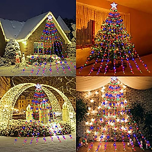 Cobbe Christmas Decorations Outdoor Star String Lights,349 LED 8 Modes with 14" Topper Star Christmas Tree Lights,Star Waterfall Lights for Outside Tree Yard Wedding Home Party WJX-MULTI-1HD