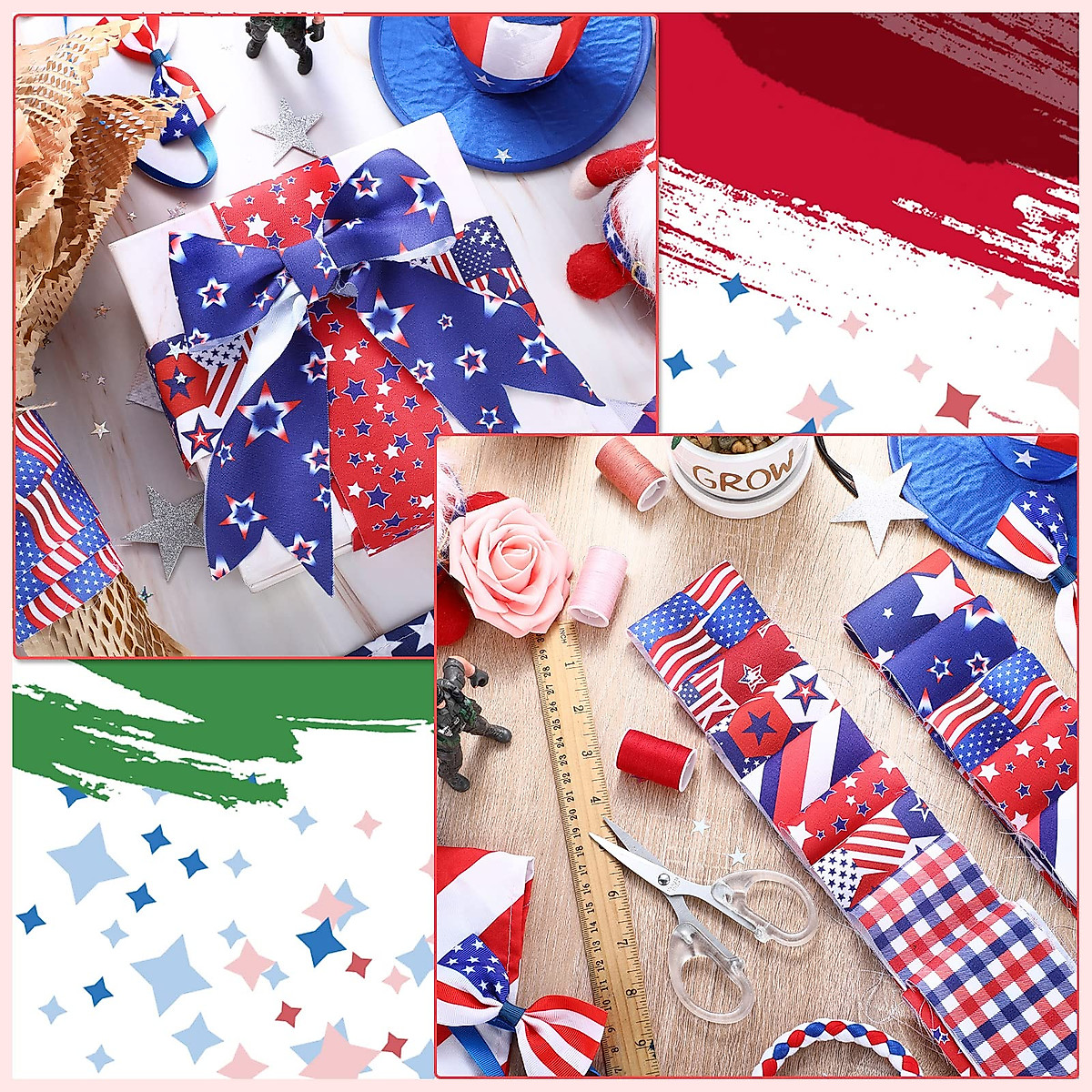 40 Pcs 4th of July Jelly Fabric 2.6 x 40" American Flag Precut Fabric Strips for Quilting Red White and Blue Roll up Patchwork Fabric for Independence Day DIY Sewing Handmade, 8 Styles