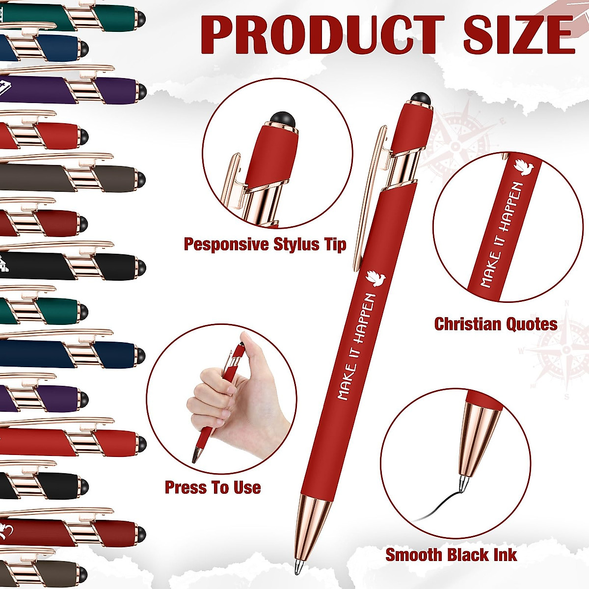 Qilery 70 Pcs Christian Pens Bible Verse Pens Bulk Christmas Religious Ballpoint Pens Gifts Inspirational Scripture Black Ink Spiritual Pens for Church Office School Gifts Women Men