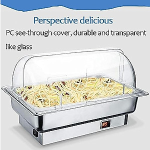 Food Warmer, Chafing Dish Stainless Steel Chafing Dishes, 9L Buffet Server, Catering Food Warmers with 90° Half Clamshell for Parties, Buffets, Adjustable Temperature (1/2 Size Food PAN)