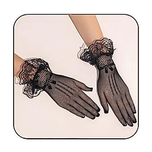 Latious Ladies Lace Gloves White Short Elegant Gloves Tea Party Courtesy Stretchy Summer Glove for Women and Girls (Black)