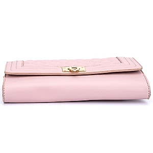 Olivia Miller Women's Fashion Cameron PU Faux Leather Quilted Textured w Front Flap, Pink Crossbody Bag Everyday Small Casual Evening Purse Handbag