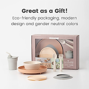 Miniware Little Foodie Set with Cereal Bowl, Sandwich Plate, My First Cutlery Set, 1-2-3 Sip Cup, and Detachable Suction Foot for Baby Toddler Kids | BPA Free (Vanilla + Aqua)