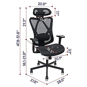 Mesh Office Chair, Ergonomic Office Chair with Adjustable Lumbar Support, Armrest, Headrest - Tilt High Back Desk Chair with Mute Wheel for Office, Home, Gaming