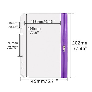 A5 Binder Pocket 12pcs Metal Zipper Binder Pouches Colorful Zipper Budget Envelopes 6-Hole Translucent PVC Zipper Document Filing Bags for A5 Notebook Binder Journal Budget Organizer (A5)