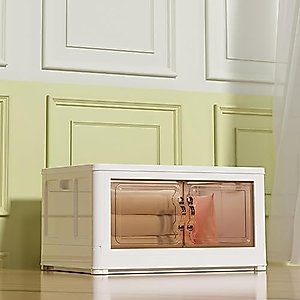 MQmaiqing Storage Box,Stackable Storage Bins,Magnetic Door Stackable Storage Bins With Lids, Electroplated Handle Plastic Storage Bins, 1 Pack Foldable Box