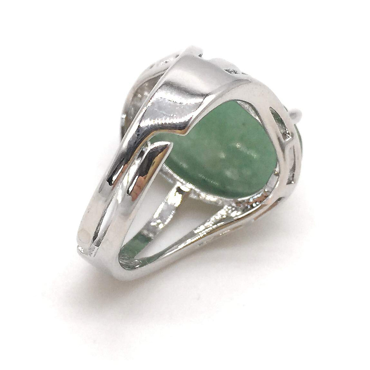 Faceted Oval Round Shape Natural Stone Adjustable Ring for Women Gemstones Healing Crystal Jewelry Wedding Engagement Anniversary Birthday Gift (Oval Shape Green Aventurine)