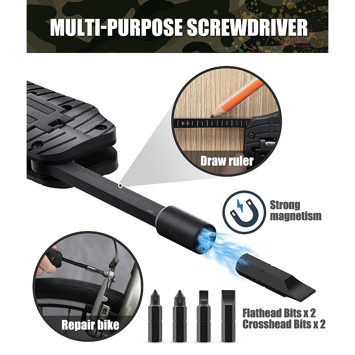 GODCRAE Gifts for Men Dad, Pocket Multitool Knife with 1/4-Inch Hex Drive, 2 Flathead Bits 2 Crosshead Bits Whetstone Unique Gifts for Christma Birthday Valentines Day Fathers Day