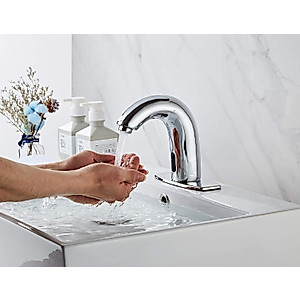 Automatic Sensor Touchless Bathroom Sink Faucet with Hole Cover Plate Chrome Dual Powered Vanity Bathroom Faucets