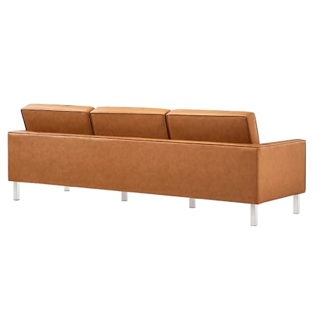 Modway Loft Tufted Button Faux Leather Upholstered Sofa in Silver Tan