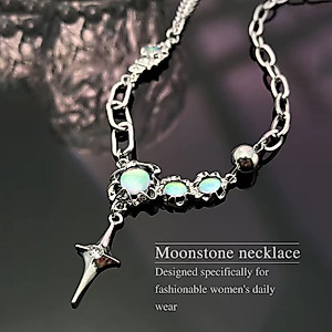 ACEGENIU Cross Necklace for Women, Moonstone Pendant Necklace, Mother's Day Jewelry Gifts for Mom Her, 18.6"+2.5"
