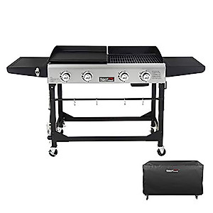 Royal Gourmet GD401C 4-Burner Portable Propane Flat Top Gas Grill and Griddle Combo, Black