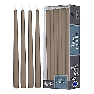 12 Pack Tall Taper Candles - 10 Inch Taupe Gray Dripless, Unscented Dinner Candle - Paraffin Wax with Cotton Wicks - 8 Hour Burn Time