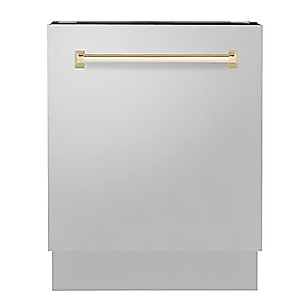 ZLINE Autograph Edition 24" 3rd Rack Top Control Tall Tub Dishwasher in Stainless Steel with Gold Handle, 51dBa (DWVZ-304-24-G)