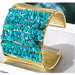 BiiU Elegant bracelet/Hand Cuff jewellery made up of golden metal and semi precious stones, MediumTurquoise