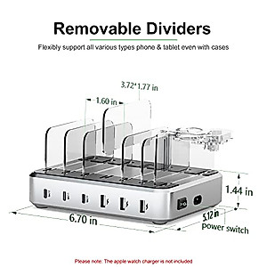 Charging Station for Multiple Devices - TYCRALI 81W 6 Port USB C Charging Station with 3 20W PD Charger, Phone and Watch Charging Stand for iPhone iPad iWatch AirPods Samsung Android Products