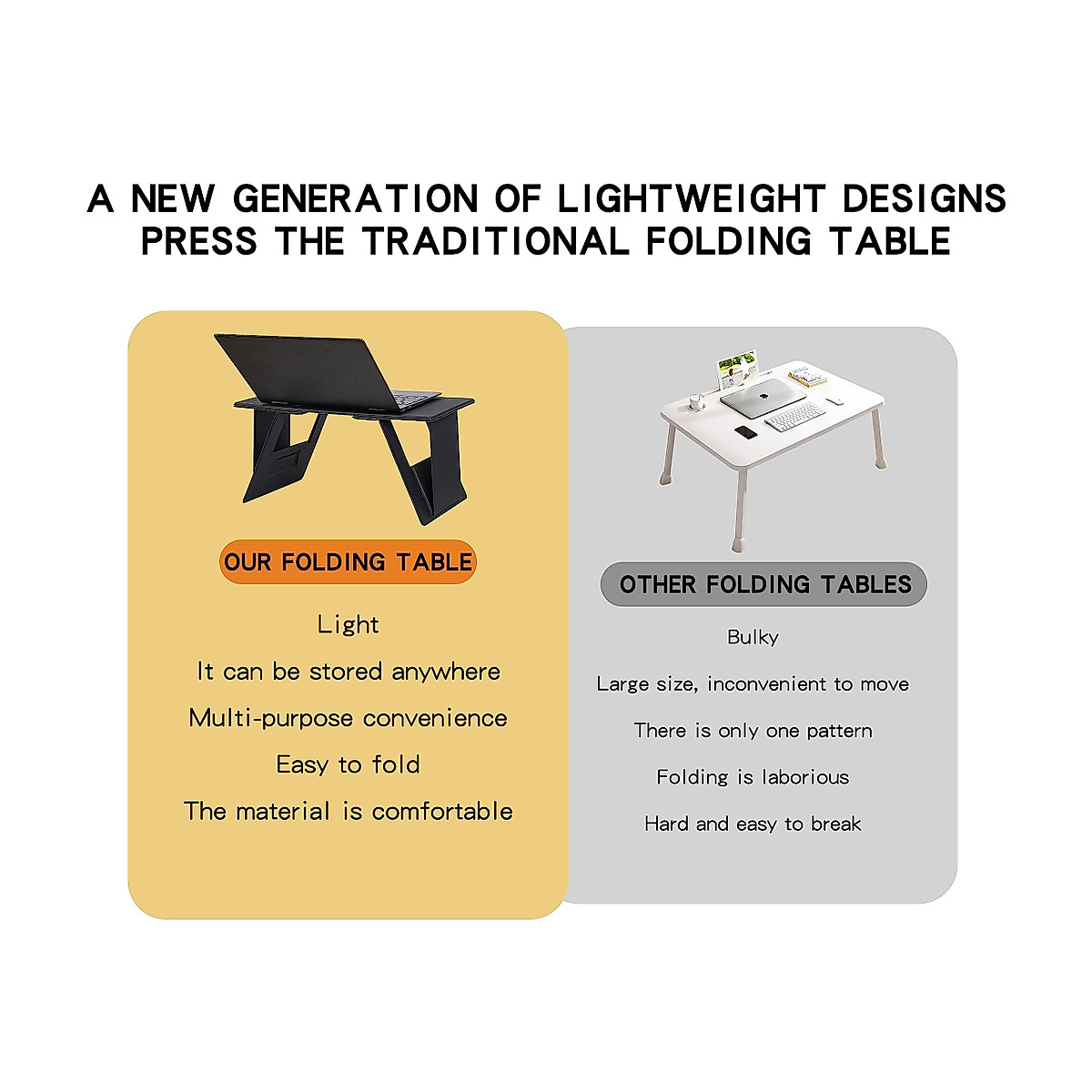 MRJKNRO.KJ Folding Table Desk at Home in The Office and car for Computer Laptop Pad Phone Reading Writing Easy to use Carry and stroage Lightweight (Black, 9.4“X17.7"X8.26")