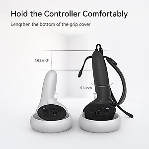 KIWI design Controller Grips Cover with Battery Opening Compatible with Quest 2 Accessories, Adjustable with Knuckle Straps, Suitable for Large Hands (Gray-White)