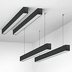 Barrina LED Linear Light, Anti-Glare Honeycomb Cover Hanging Light, 2700K 4000K 5000K Color Changing, 4FT Linkable Office Shop Light, Seamless Connection, 4 Pack Black, 5568 Honeycomb Cover Series