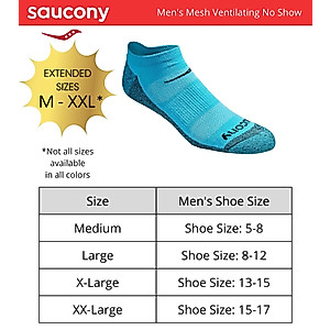 Saucony Men's RunDry Mesh Ventilating Comfort Fit Performance No-Show Socks, Available in M-XXL (6, 12, 18, Yellow Blue Charcoal Assorted (6 Pairs), X-Large