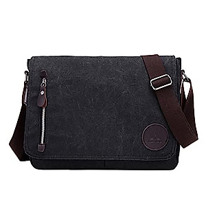 ZHIERNA Canvas Satchel Messenger Bag For Men Women, Vintage Shoulder Crossbody 13.3" Laptop Bag For Work Travel (Black)
