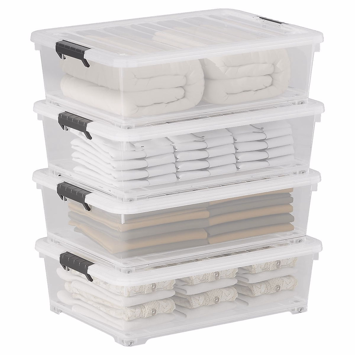 Rinboat 20 Quart Wheeled Underbed Storage Container, Clear Under Bed Storage Box, Plastic Underbed Storage Bin with Lid, 4 Packs