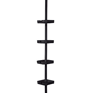 Bath Bliss 4 Tier Tensions Corner Shower Caddy Shelves Adjustable 48“-101” Bathroom Organizer Bathtub and Shower Stall Holds Large Bottles Soap Shampoo Washcloths Matte Black