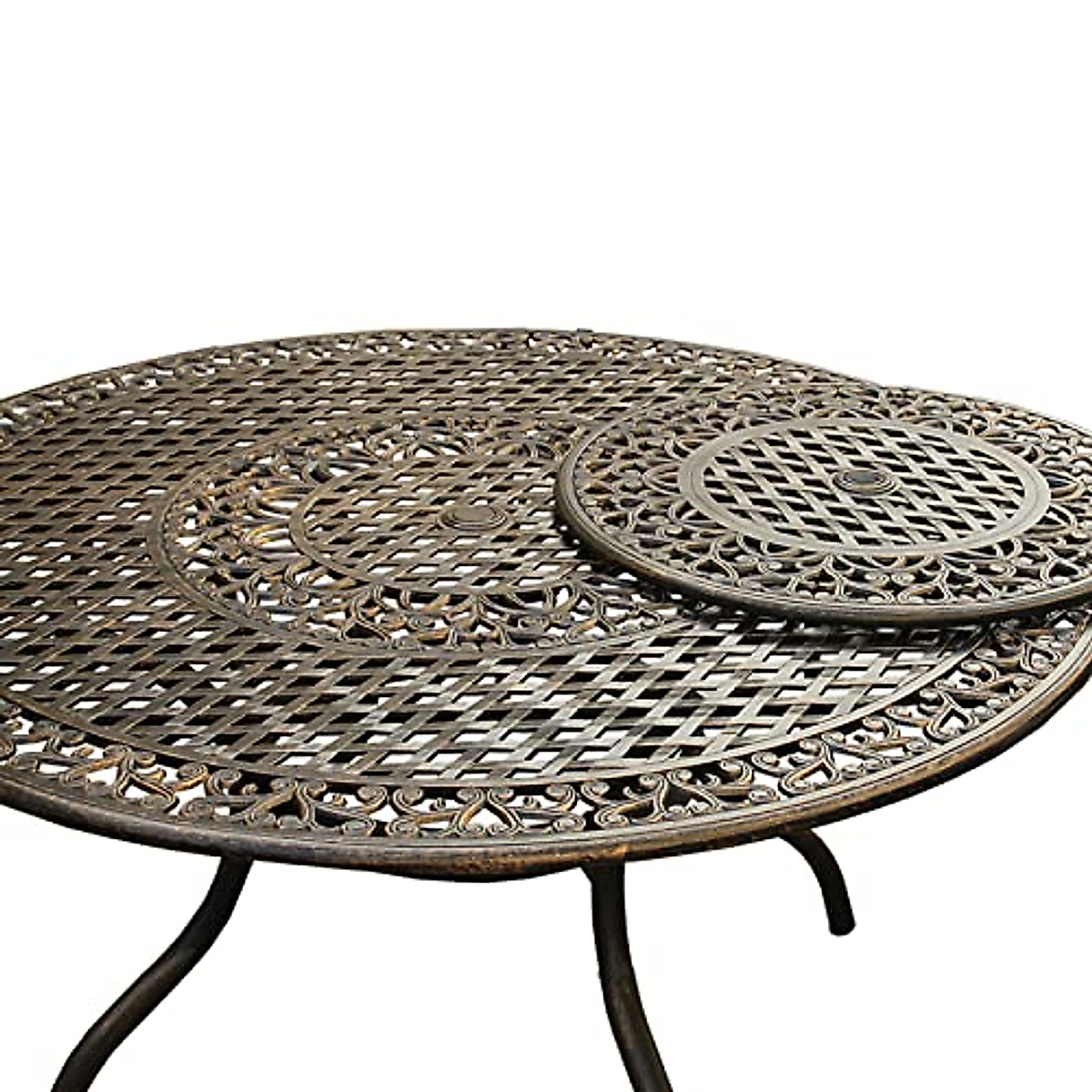 Oakland Living Ornate Traditional Outdoor Mesh Lattice Aluminum 59 inch Bronze Round Dining Table with Lazy Susan