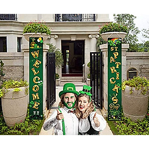 HOPEME ST. Patrick’s Day Decorations Hanging Welcome Sign, 70 x 13 Inch Porch Banners with Shamrock Balloon Themed Decorations, Home Party Hanging and Wall Decorations