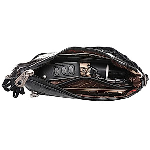 Montana West Women's Leather Small Crossbody Bag Western Clutch Handbag Handbags Purse Cowhide Whipstitches Fringe (Coffee Paisley Flap w charger)