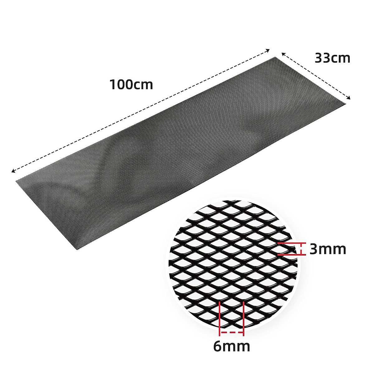 AggAuto Universal 40"x13" Car Grill Mesh - 100x33cm Aluminum Alloy Automotive Grille Insert Bumper 3x6mm Rhombic Hole, One of the Most Multifunctional Shape Grids Black