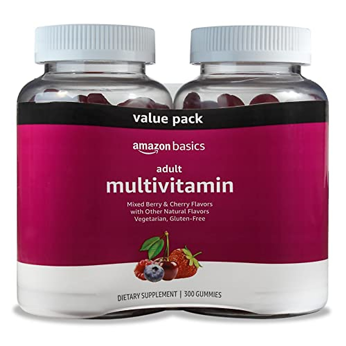 Amazon Basics Adult Multivitamin for Men & Women, 300 Gummies with Vitamins A, C, D, E, B-6 and B-12, 150 Count (Pack of 2) (150 Day Supply) (Previously Solimo)