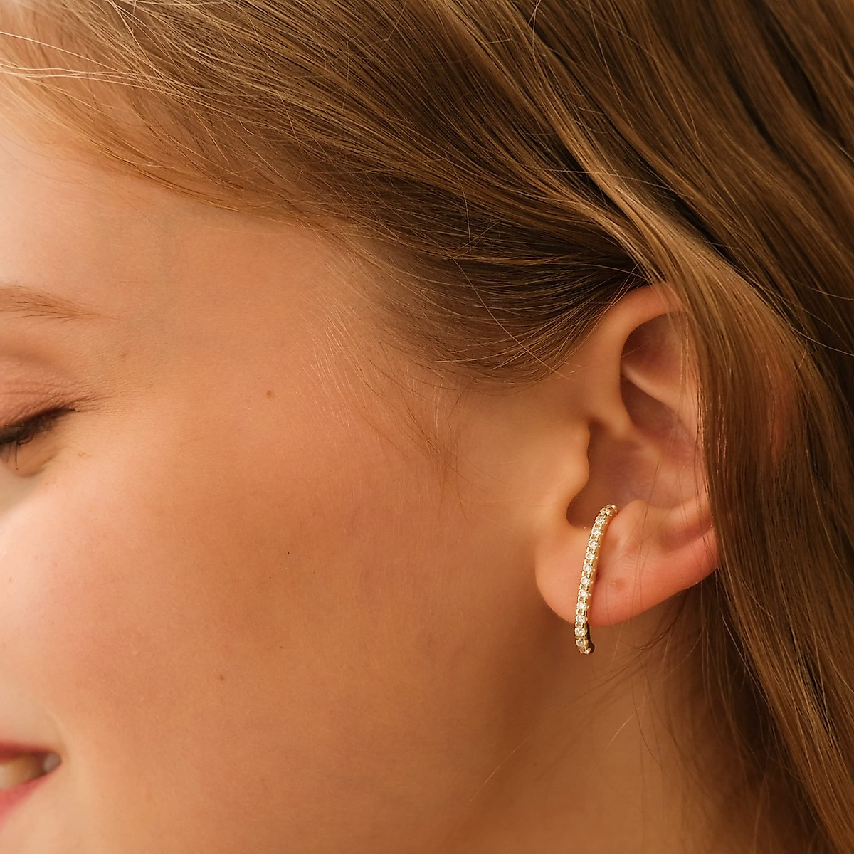 18K Gold Plated Sterling Silver Paved Gemstone Curved Bar Ear Cuffs Suspender Earrings CZ Huggie Earrings